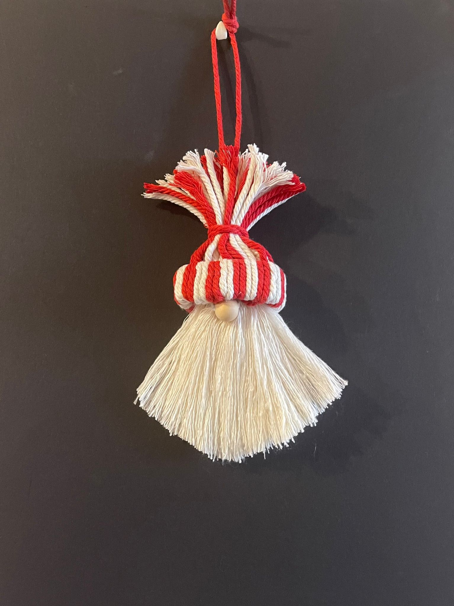 Handmade Macrame Gonk Red and White hat - The Trillberts